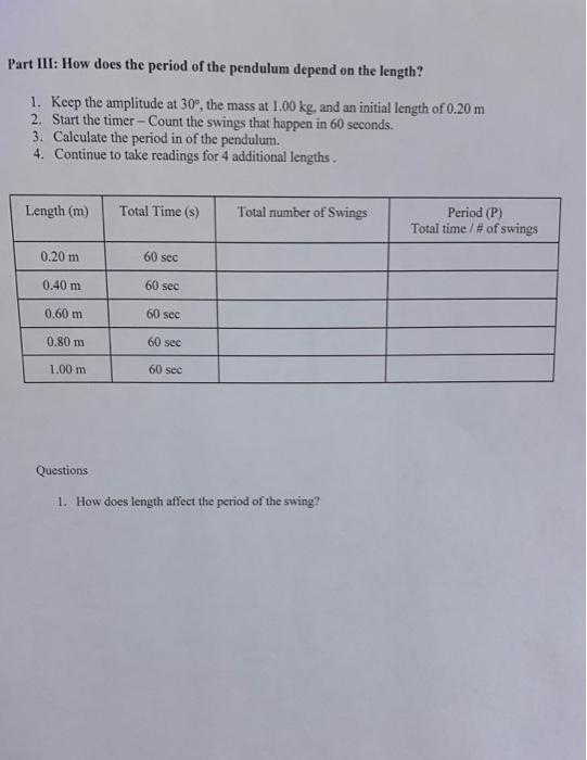 Pendulum Lab - PHET Simulation Part 1: How does the | Chegg.com