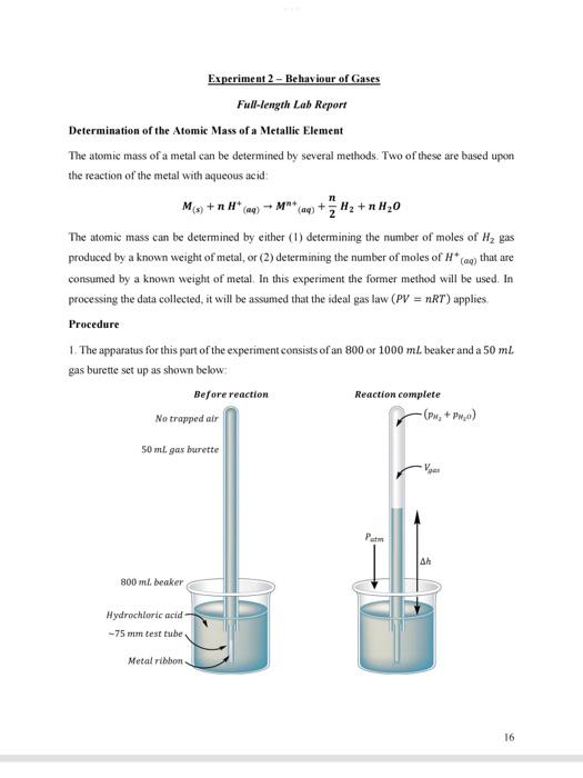 Solved Experiment 2 – Behaviour of GasesFull-length Lab | Chegg.com