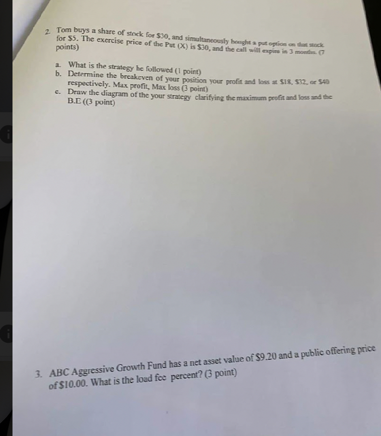 Solved Tom buys a share of stock for $30, ﻿and | Chegg.com