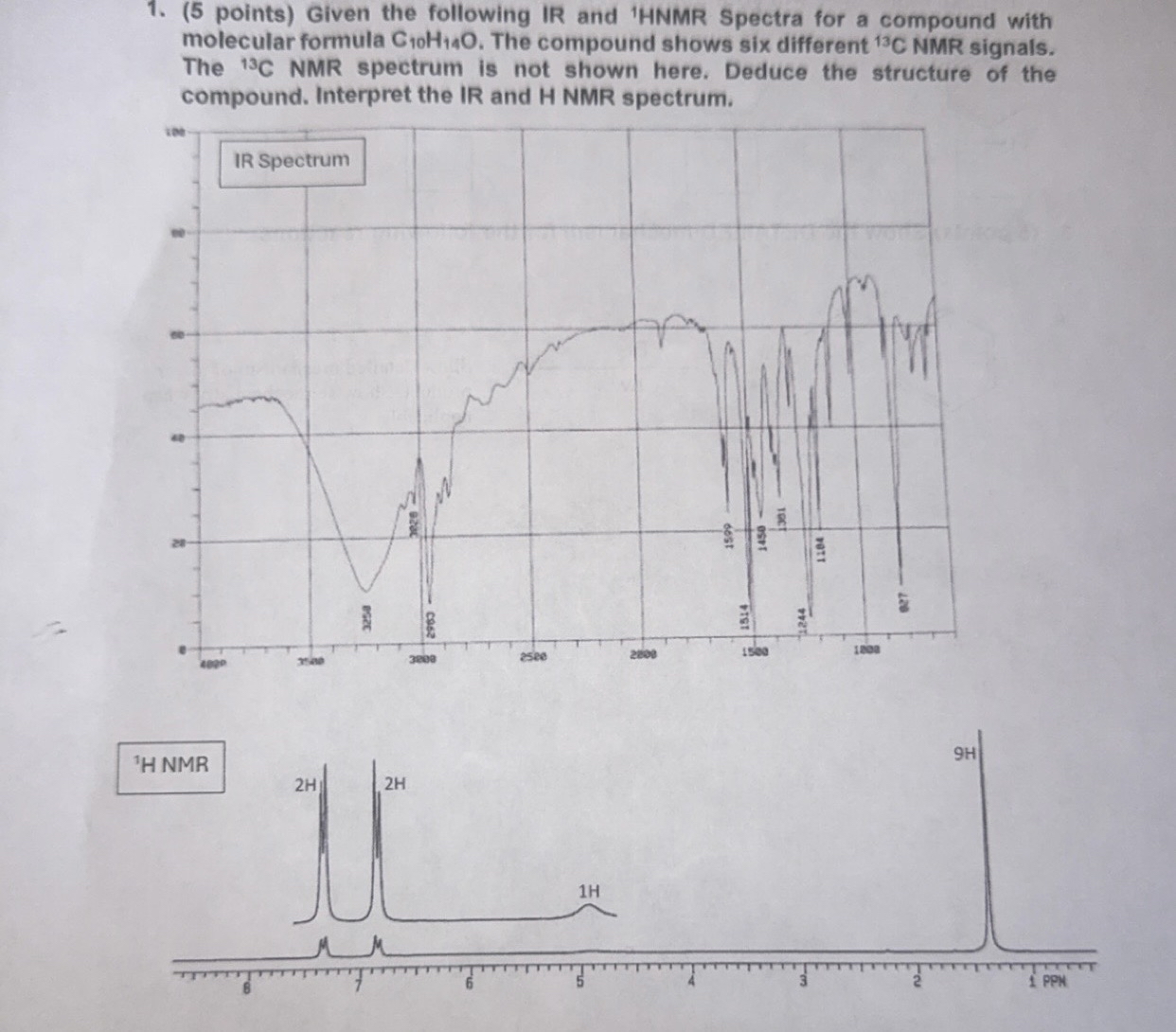 Solved ( 5 points) Given the following IR and ?1 HNMR | Chegg.com Solved ( 5 points) Given the following IR and ?1 HNMR | Chegg.com