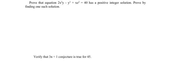 Solved Prove that equation 2x2y−y3+xz2=40 has a positive | Chegg.com