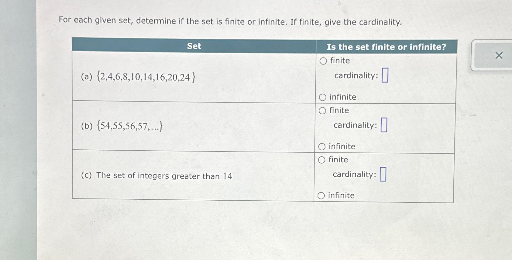 Solved For Each Given Set Determine If The Set Is Finite Or 1147