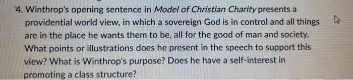 4. Winthrop's opening sentence in Model of Christian | Chegg.com