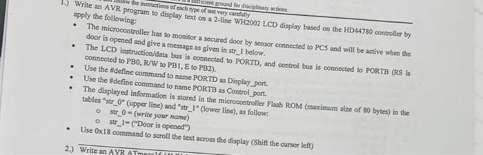 Solved l) 2.) Write an AVR programthe microcontroller has to | Chegg.com