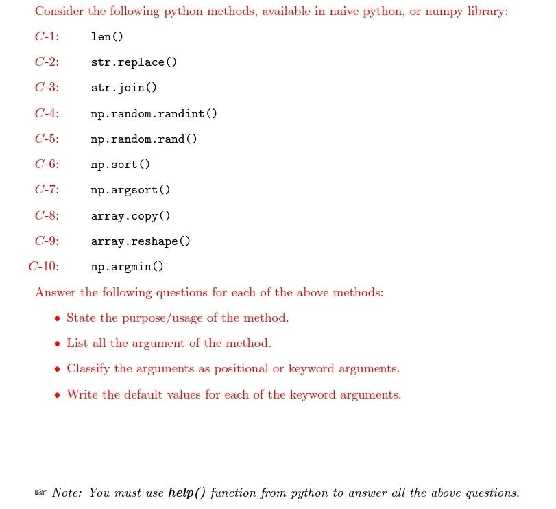 Solved Consider the following python methods, available in | Chegg.com