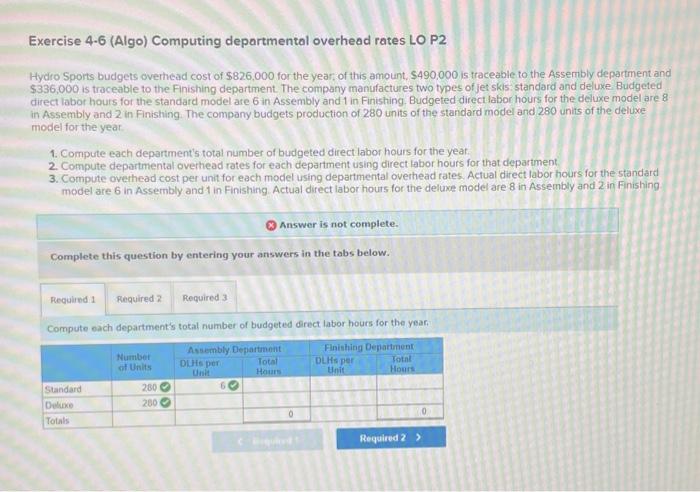 Solved Exercise 4-6 (Algo) Computing departmental overhead | Chegg.com