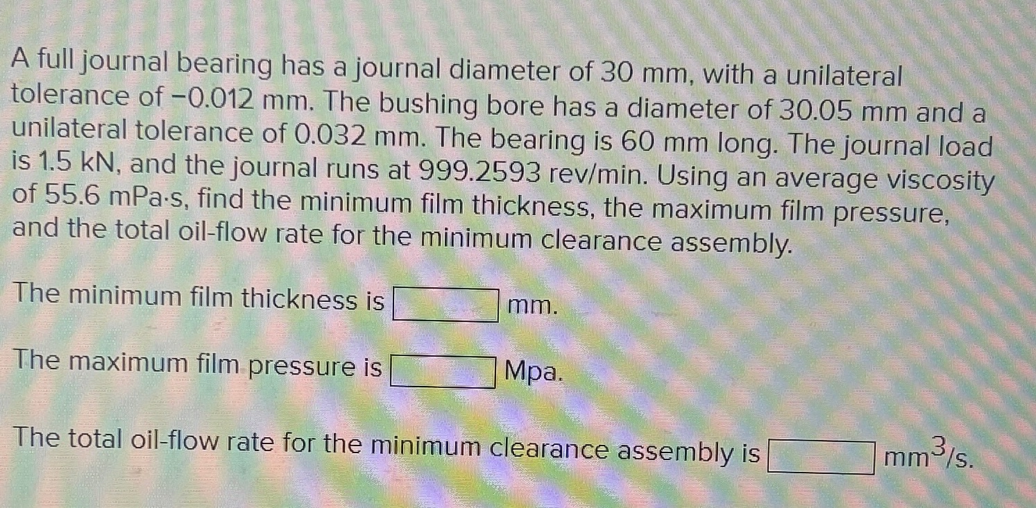 Solved A full journal bearing has a journal diameter of | Chegg.com