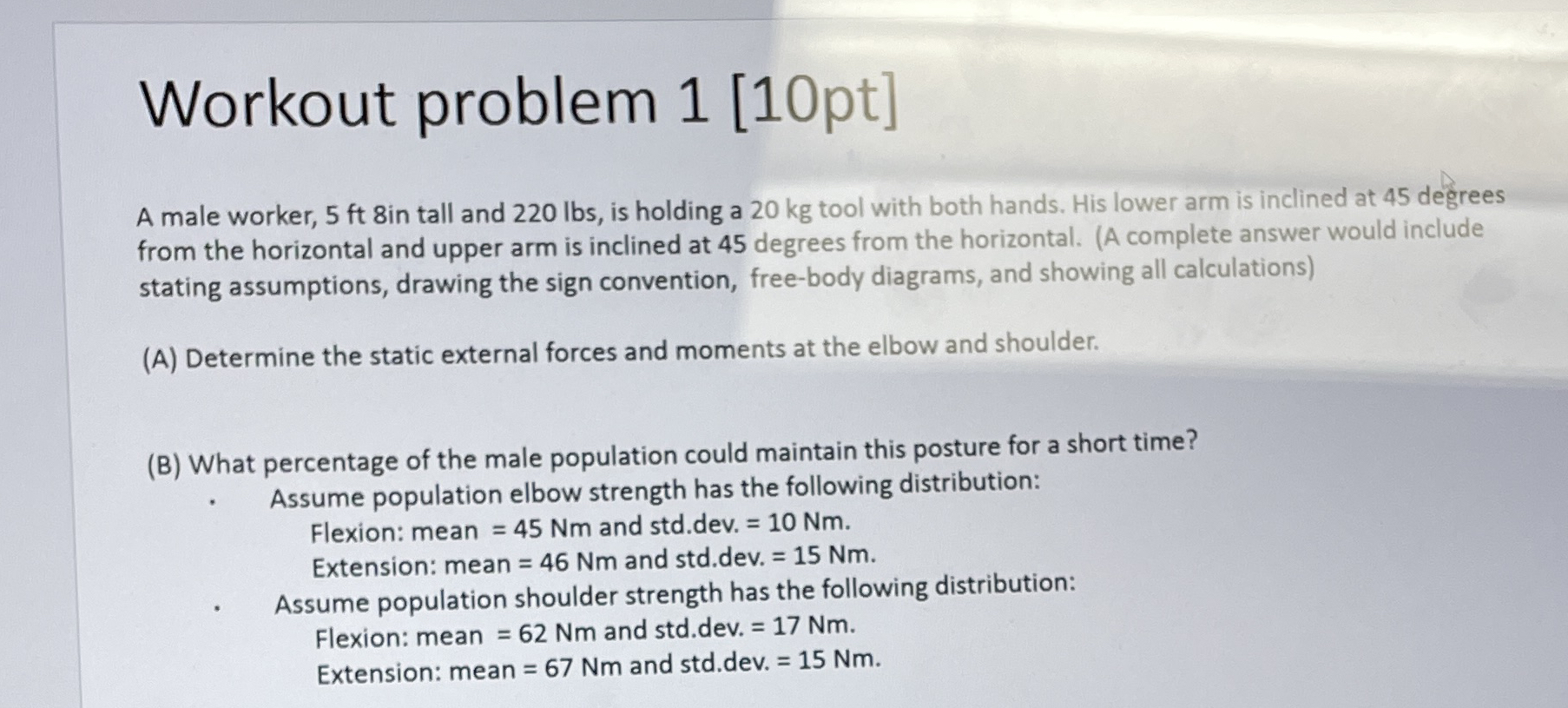 Solved by an EXPERT Workout problem 1 [10pt]A male worker, 5 ﻿ft 8 ﻿in | Chegg.com