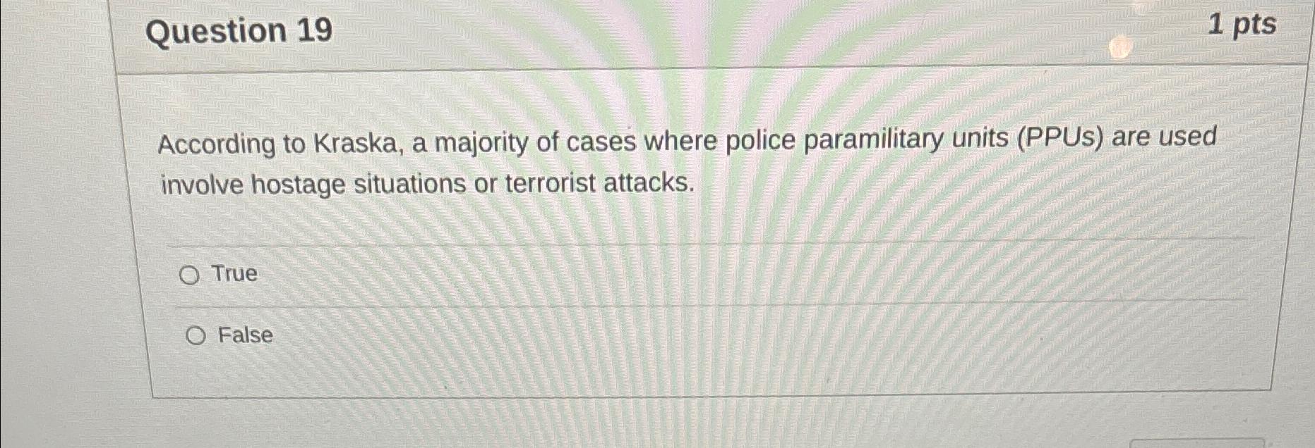 Solved Question 191 ﻿ptsAccording to Kraska, a majority of | Chegg.com