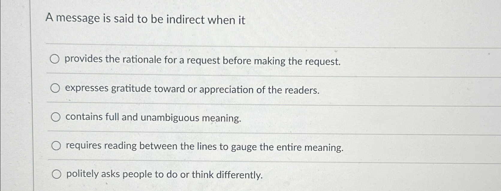 Solved A message is said to be indirect when itprovides the | Chegg.com