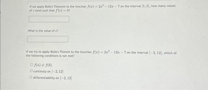 Solved If we apply Rolles Theorem to the function | Chegg.com