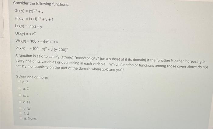 Solved Consider the following functions. | Chegg.com