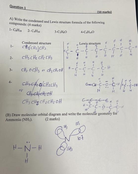 Solved A) Write the condensed and Lewis structure formula of | Chegg.com