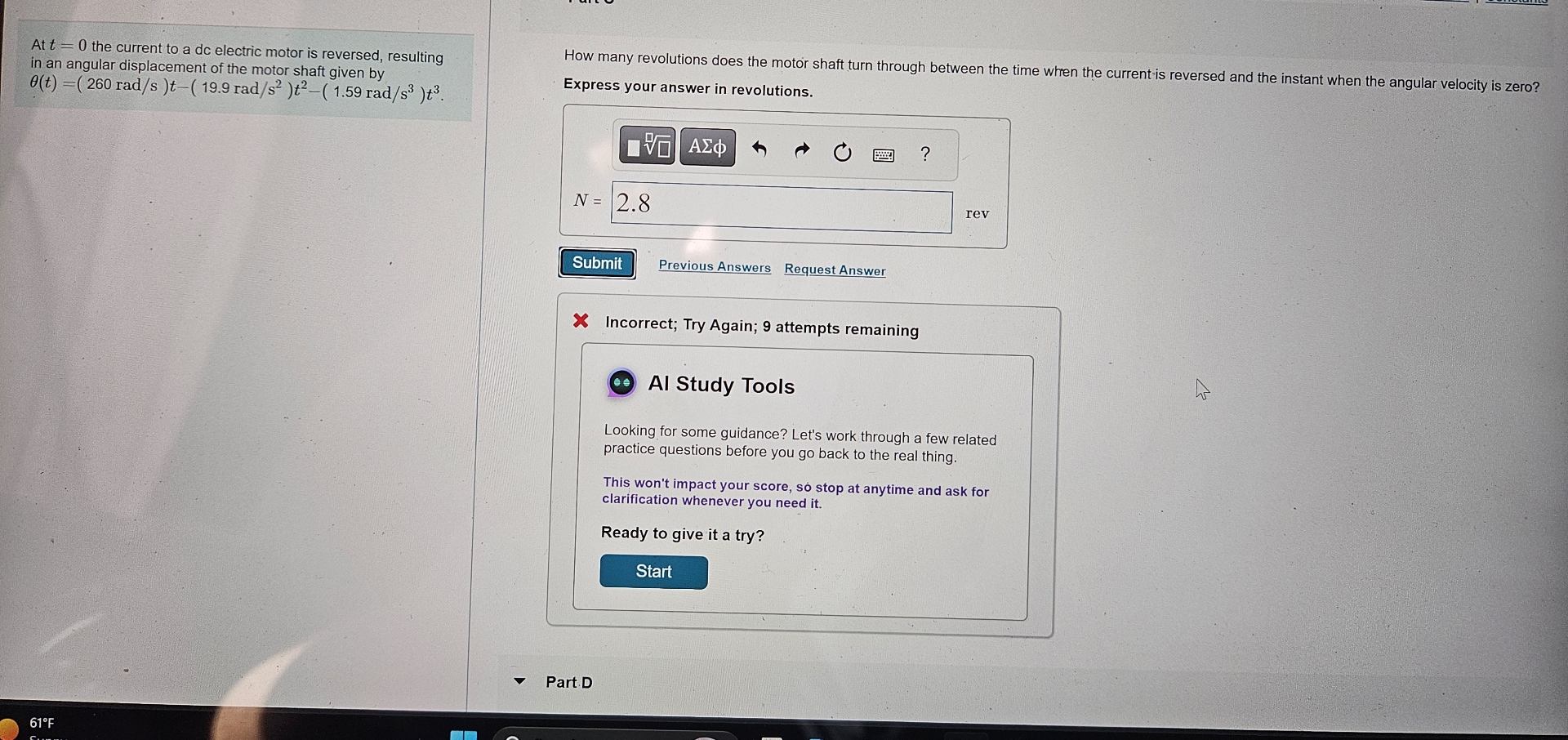 Solved by an EXPERT At t=0 ﻿the current to a dc electric motor is | Chegg.com