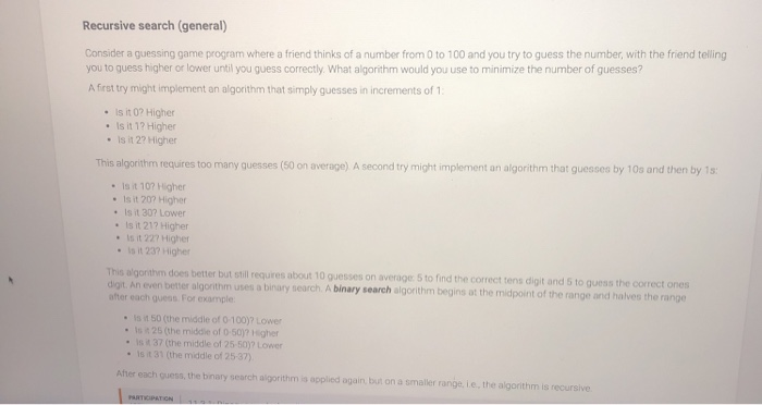 Solved Recursive search (general) Consider a guessing game | Chegg.com