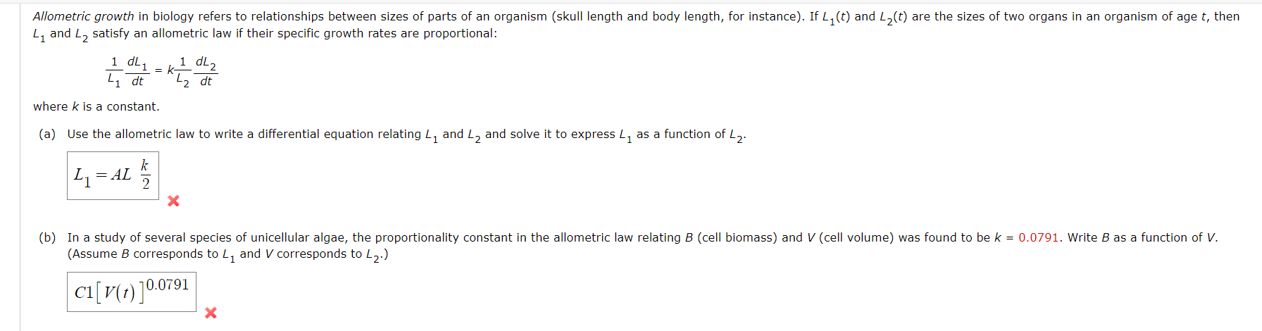 Solved L1 ﻿and L2 ﻿satisfy an allometric law if their | Chegg.com