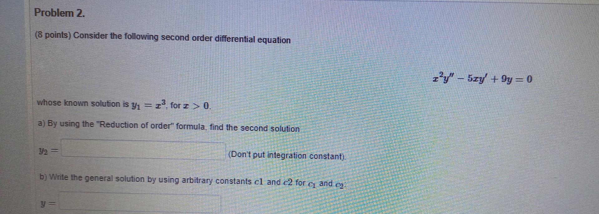 Solved (8 poinis) Consider the following second order | Chegg.com