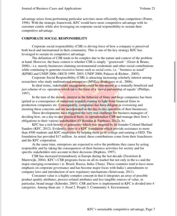 Instructions and Questions to discuss the KFC case | Chegg.com