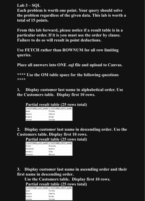 Solved Lab 3 -SQL Each problem is worth one point. Your | Chegg.com