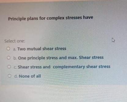 Solved Principle plans for complex stresses have Select one | Chegg.com