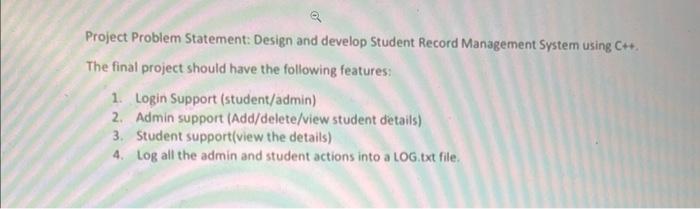 Solved Project Problem Statement: Design and develop Student | Chegg.com
