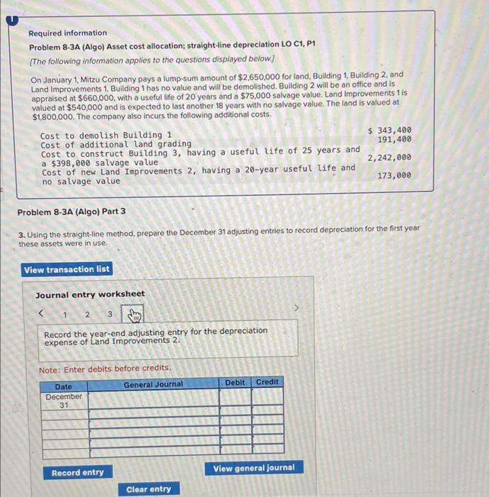 Solved Required information Problem 8-3A (Algo) Asset cost | Chegg.com