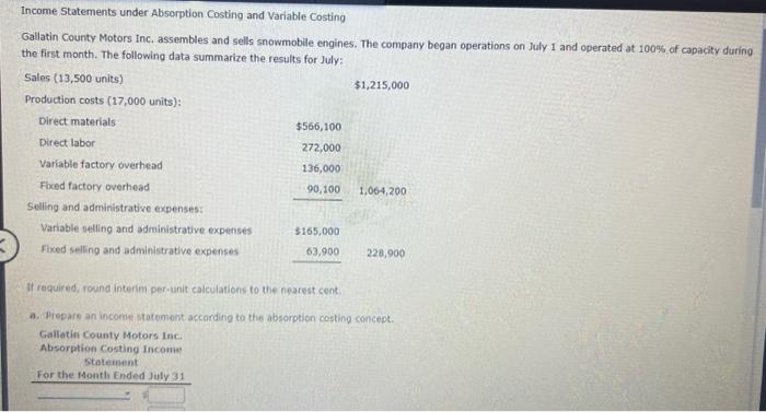 Solved Income Statements under Absorption Costing and | Chegg.com
