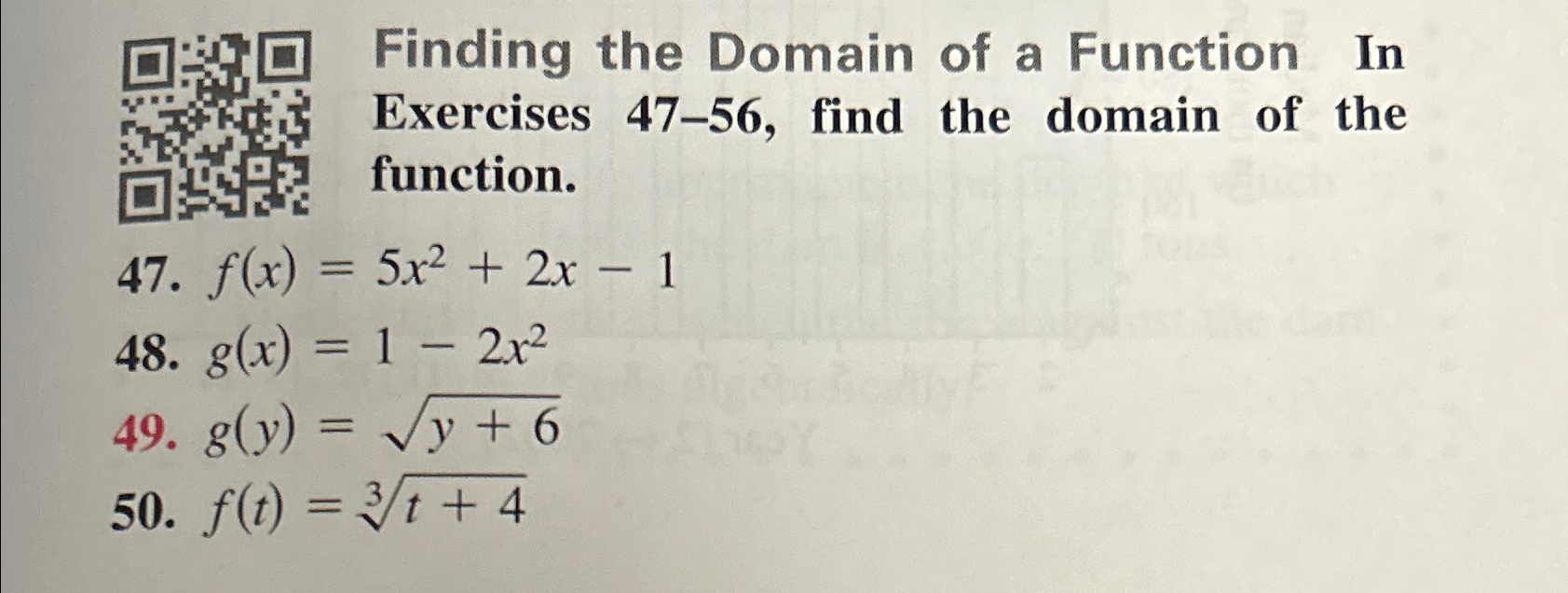 Solved Finding the Domain of a Function In Exercises 47-56, | Chegg.com