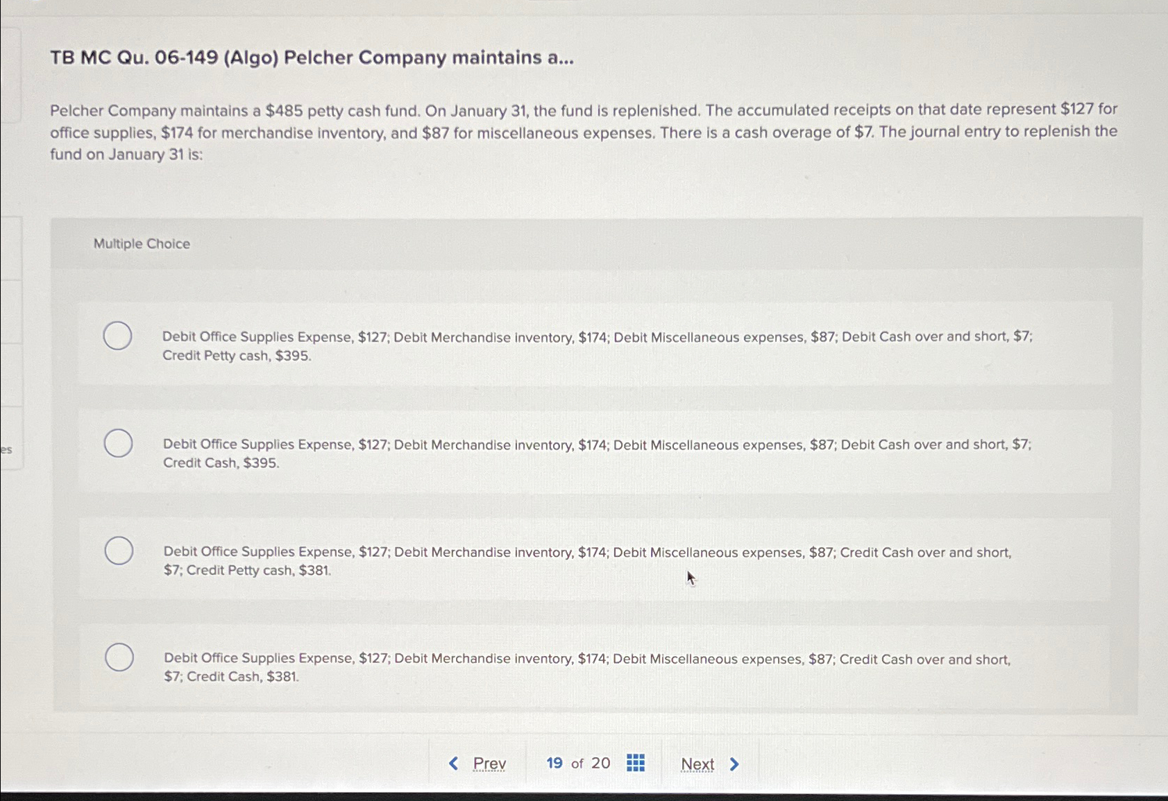 Solved TB MC Qu. 06-149 (Algo) ﻿Pelcher Company maintains | Chegg.com