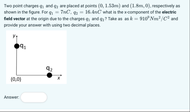 Solved Two point charges q1 ﻿and q2 ﻿are placed at points | Chegg.com
