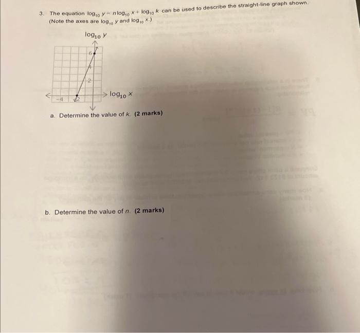 Solved 3. The equation log10y=nlog10x+log10k can be used to | Chegg.com
