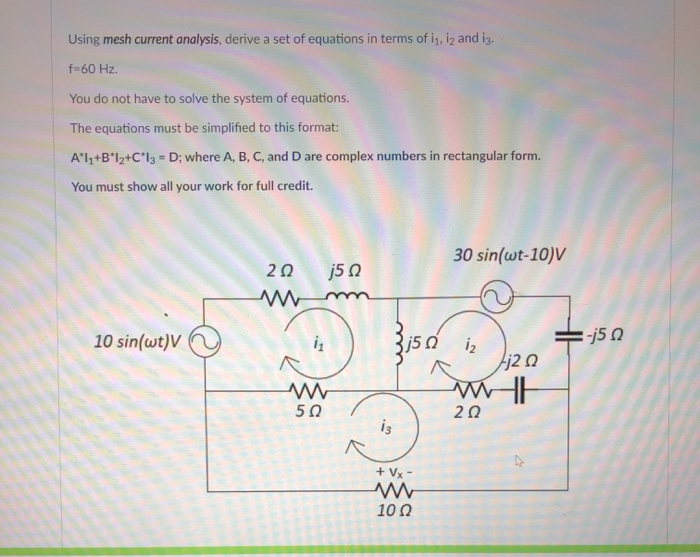 Solved Using mesh current analysis, derive a set of | Chegg.com