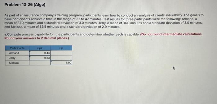 Solved Problem 10-26 (Algo) As part of an insurance | Chegg.com