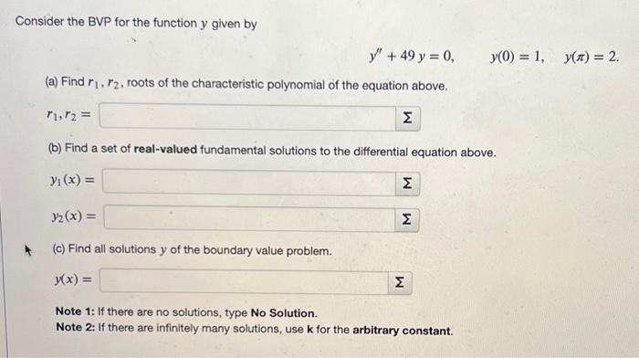 Solved Consider the BVP for the function \\( y \\) given by | Chegg.com