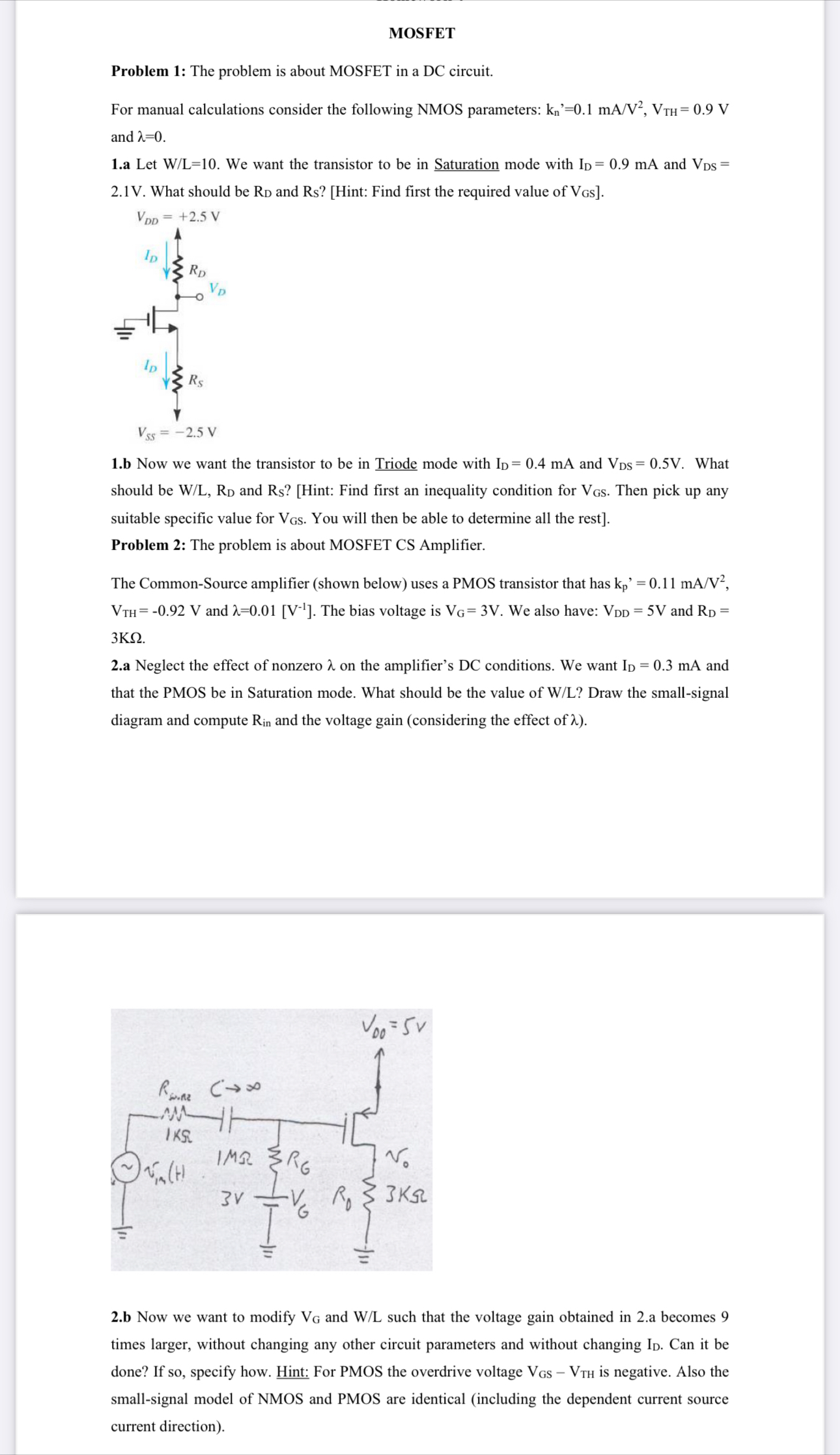 Solved MOSFETProblem 1: The problem is about MOSFET in a DC | Chegg.com