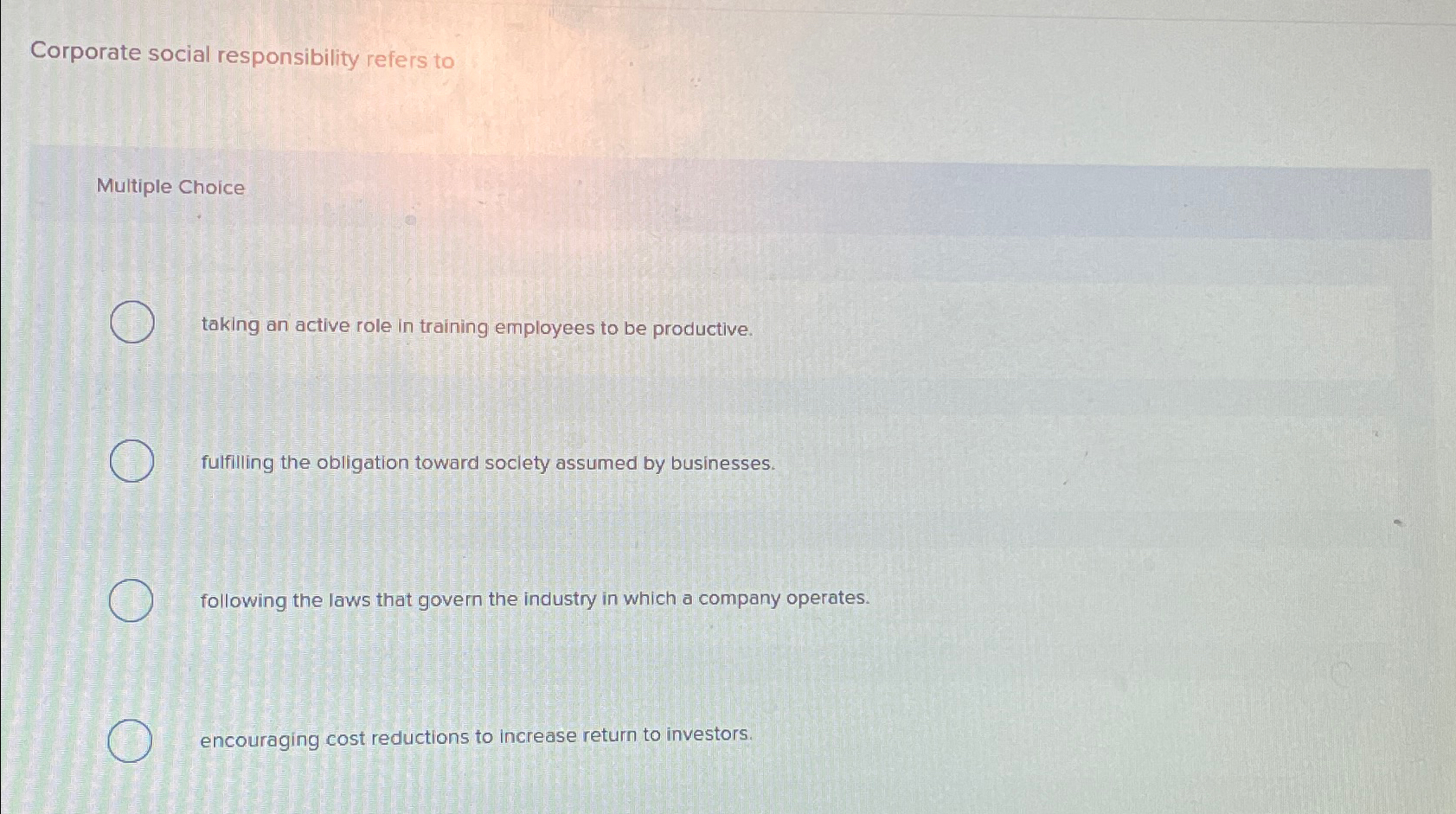 Solved Corporate social responsibility refers toMultiple | Chegg.com