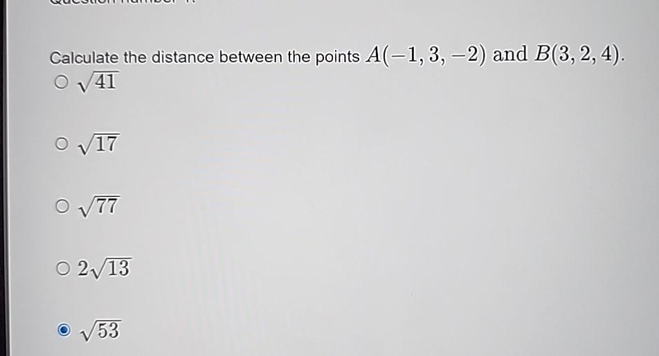Solved Calculate the distance between the points A(-1,3,-2) | Chegg.com