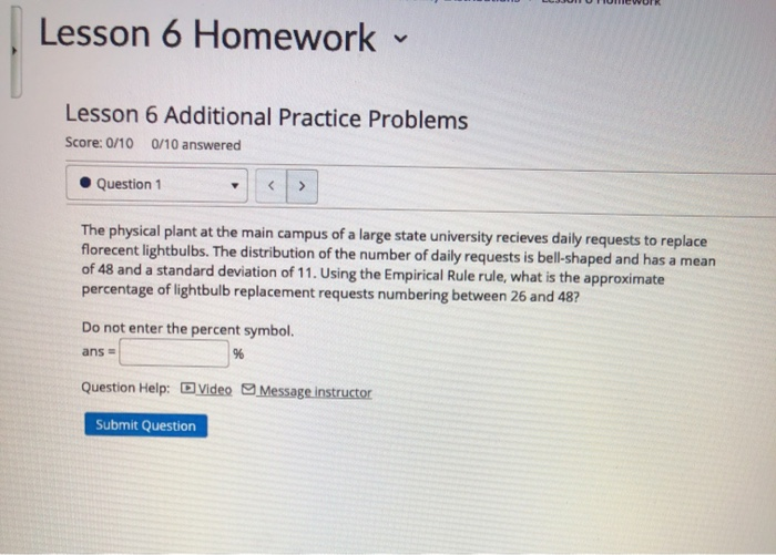 Solved Lesson 6 Homework Lesson 6 Additional Practice | Chegg.com