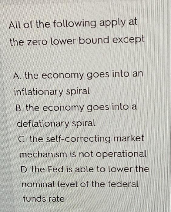 Solved All of the following appy at the zero lower bound | Chegg.com