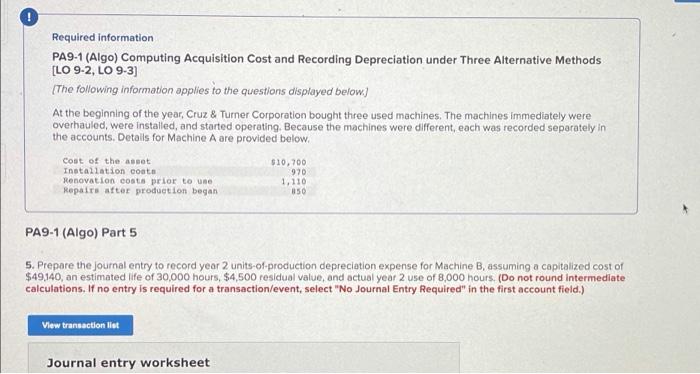Solved Required information PA9-1 (Algo) Computing | Chegg.com