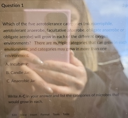 Solved Question 1Which of the five aerotolerance categories | Chegg.com