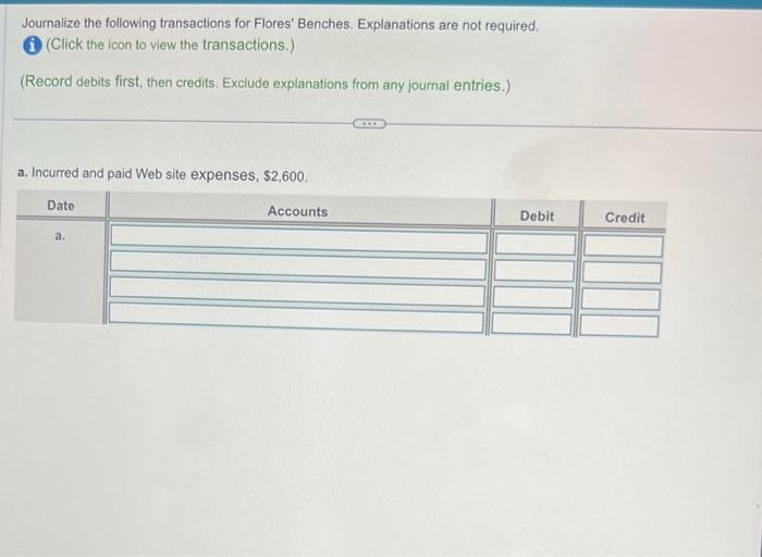 Solved Journalize the following transactions for Flores' | Chegg.com