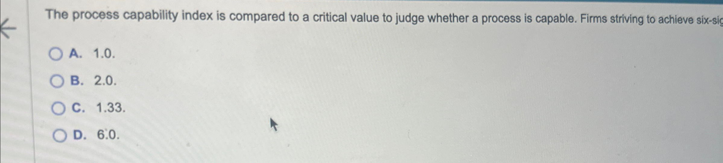 Solved The process capability index is compared to a | Chegg.com