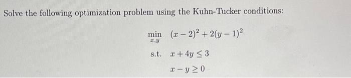 Solved Solve the following optimization problem using the | Chegg.com
