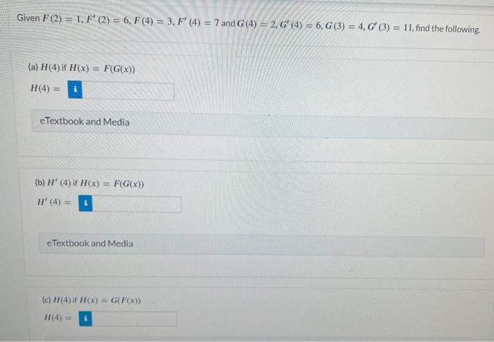 Solved Given F(2)=1,F′(2)=6,F(4)=3,F′(4)=7 and | Chegg.com