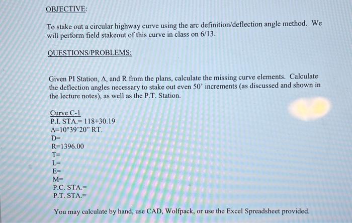 Solved To stake out a circular highway curve using the arc | Chegg.com