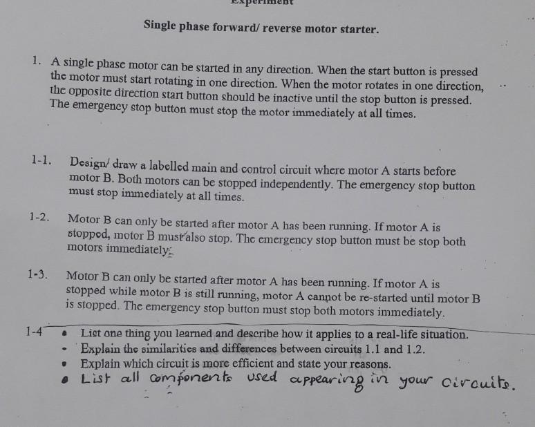 Solved Single phase forward/ reverse motor starter. 1. A | Chegg.com