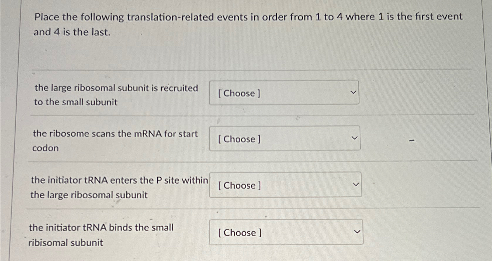 Solved Place the following translation-related events in | Chegg.com