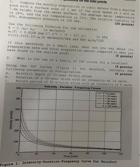 Solved 1. Compute the monthly evaporation in cubic meters | Chegg.com