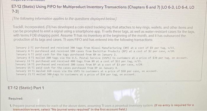 Solved E7-12 (Static) Using FIFO for Multiproduct Inventory | Chegg.com